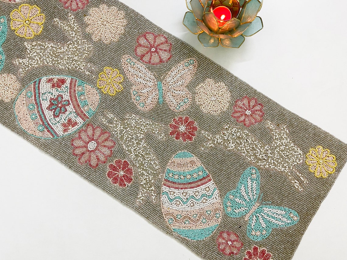 Easter Bunny and Easter Egg Beaded Table Runner Multicolour - Etsy
