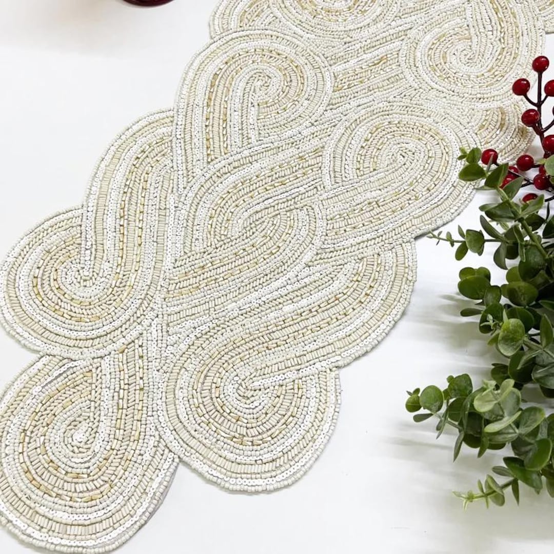 Handmade Pearl White Beaded Table Runner (13x36 Inch) - Etsy