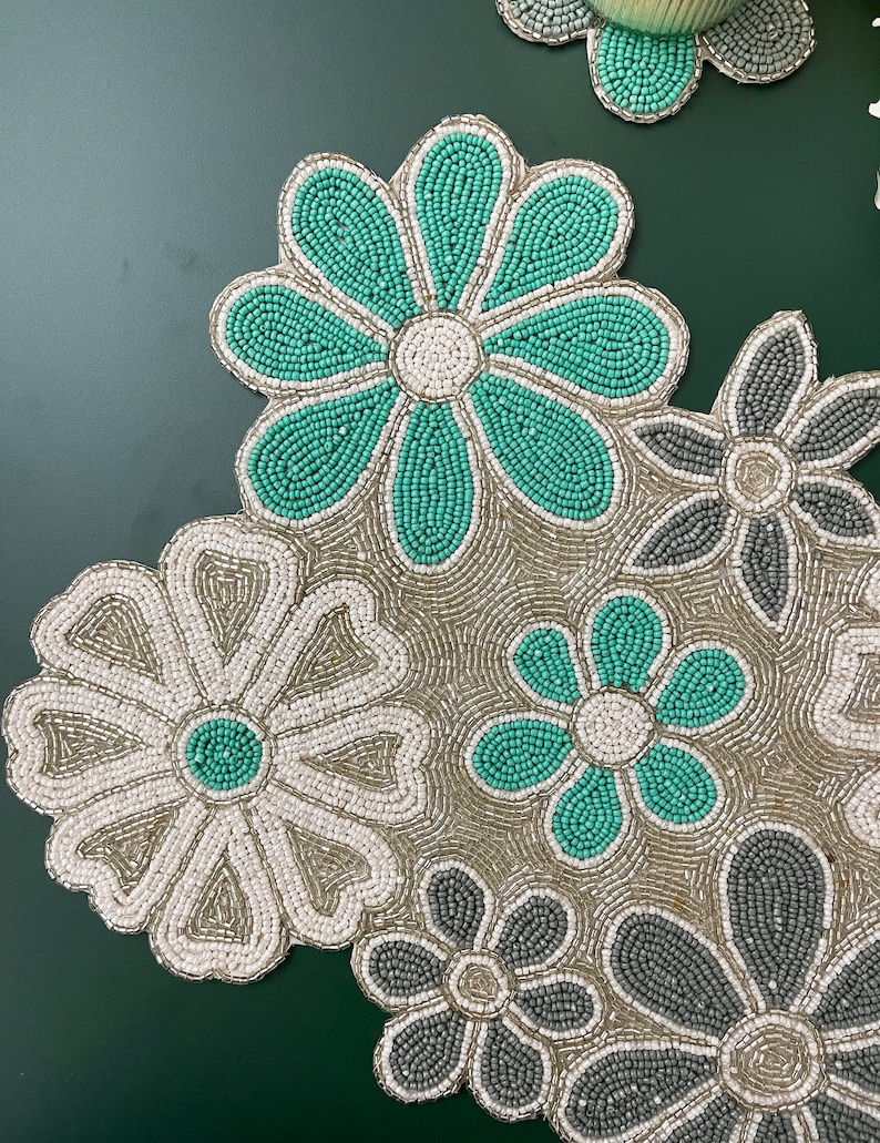 Handmade Bead Table Runner and Placemat Floral Beaded Runner - Etsy