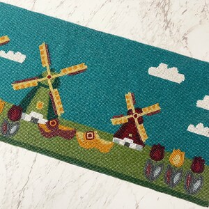 Handmade Beaded Table Runner, Dutch Klompen, Windmills and Tulip Fields ...