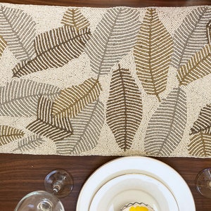 Handmade Table Runner, Beaded Table Runner, Leaf Design Bead Runner ...