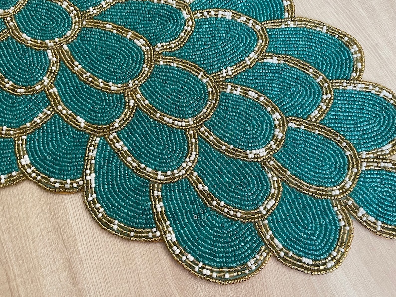 Handmade Bead Table Runner Peacock Floral Beaded Runner / | Etsy