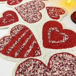Valentine's Day Table Runner, Luxury Beaded Runner, Red and White ...