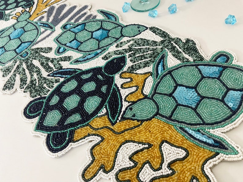 Handmade Bead Table Runner Coastal Ocean Sea Turtle and - Etsy