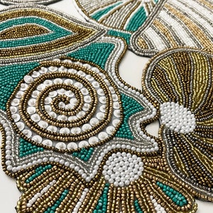 Handmade Table Runner, Teal Gold Seashell Beaded Centerpiece, 13x36inch ...