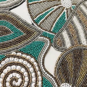 Handmade Table Runner, Teal Gold Seashell Beaded Centerpiece, 13x36inch ...