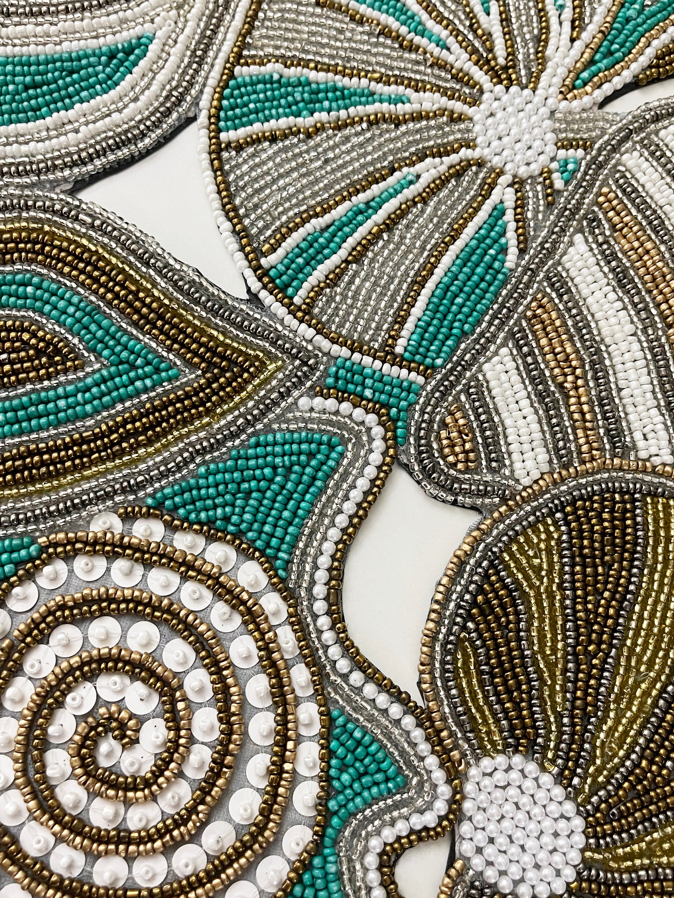 Handmade Table Runner, Teal Gold Seashell Beaded Centerpiece, 13x36inch ...