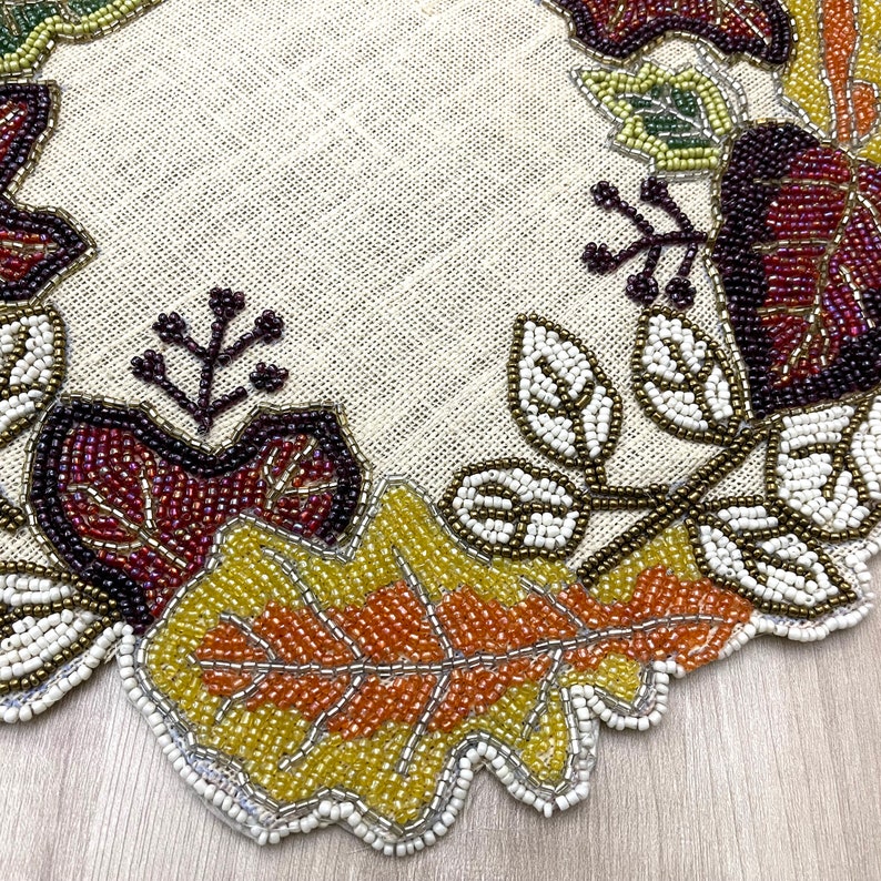 Handmade Beaded Fall Placemat Maple Leaf Tablemat on Burlap - Etsy