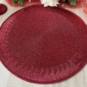 Handmade Beaded Table Mat, Charger Plate, Red Valentine's Day Placemat ...