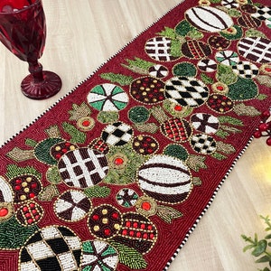 Handmade Christmas Table Runner, Beaded Runner, Multi Colour, 13x36inch ...