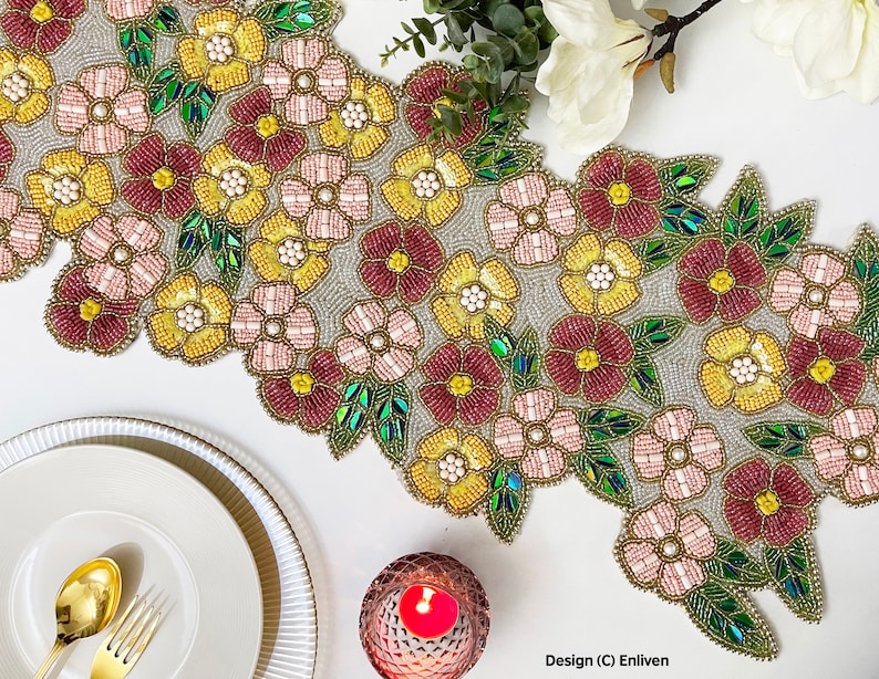 Handmade Beaded Spring Table Runner Colour Flowers Bed - Etsy