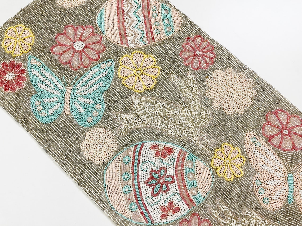 Easter Bunny and Easter Egg Beaded Table Runner Multicolour - Etsy