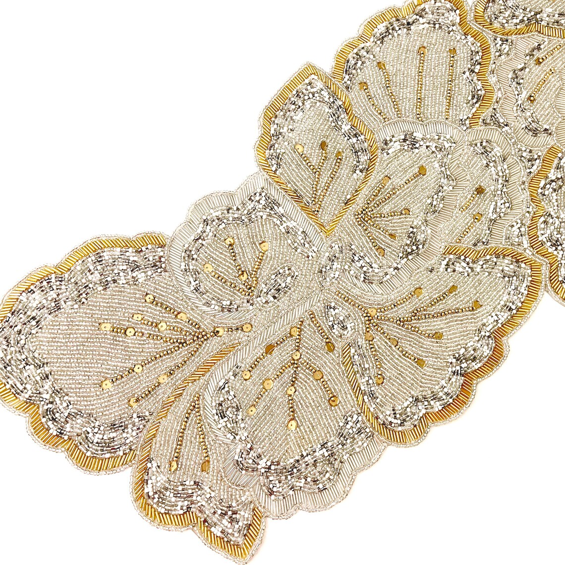 Handmade Bead Table Runner, Beaded Runner, Butterfly, Silver and Gold ...