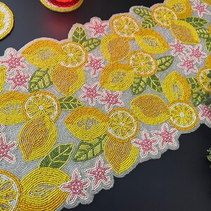 Handmade Table Runner, Lemon and Leaves Beaded Runner Floral ...