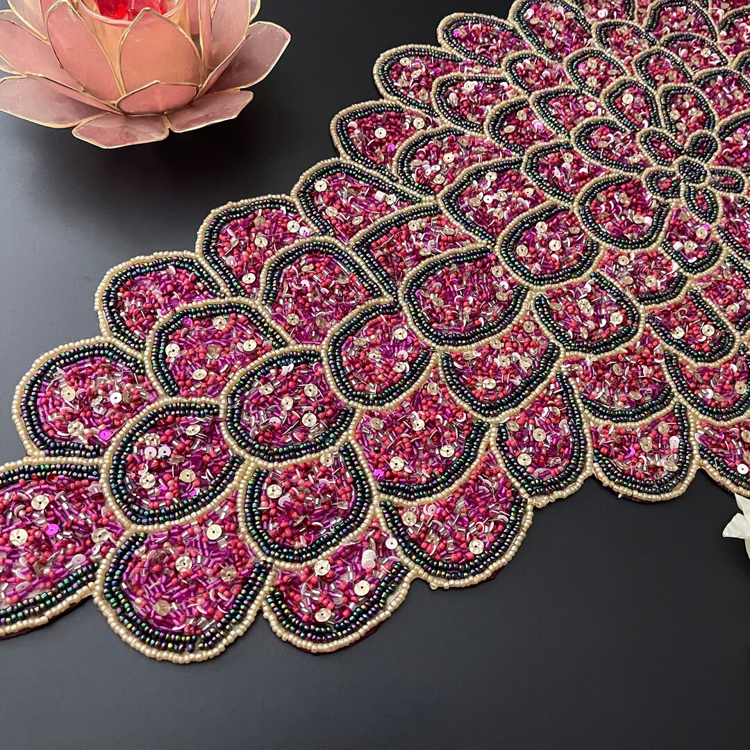 Handmade Bead Table Runner, Peacock Floral Beaded Runner, 13x36 Inch - Etsy