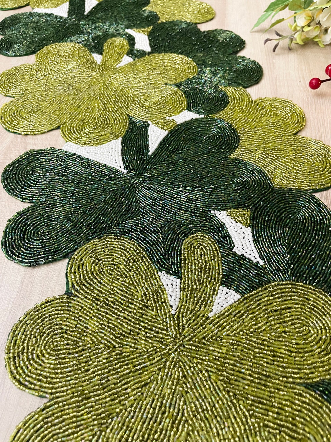 Handmade Table Runner Clover Leaf / Shamrock Hand Beaded | Etsy