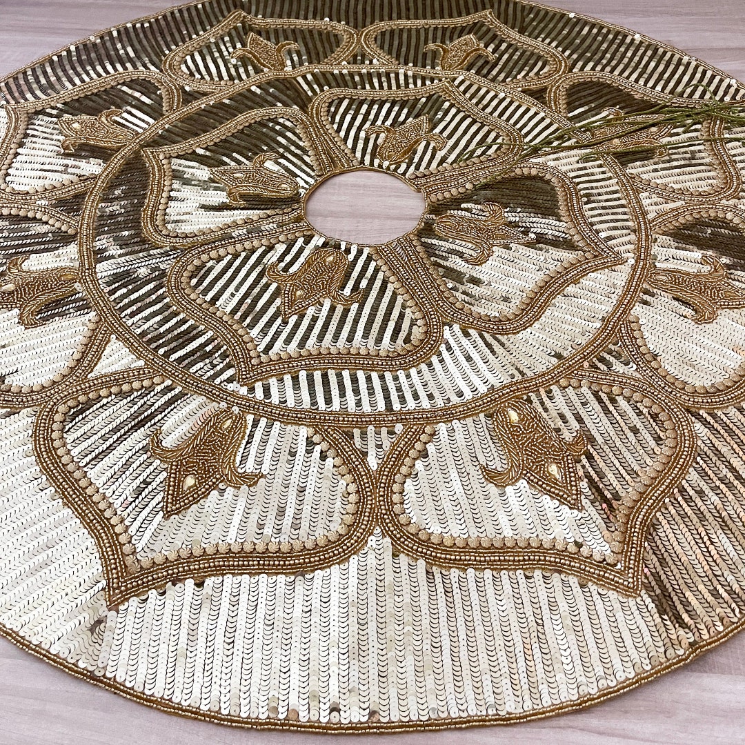 Handmade Beaded Christmas Tree Skirt Using Beads and Sequins, 60 Inch ...