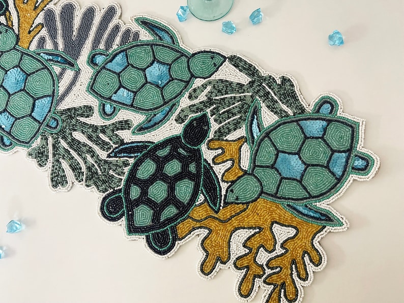 Handmade Bead Table Runner Coastal Ocean Sea Turtle and - Etsy