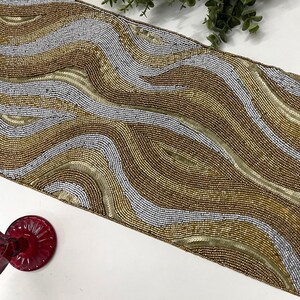 Handmade Bead Table Runner, Wavy Beaded Runner, Silver and Gold ...