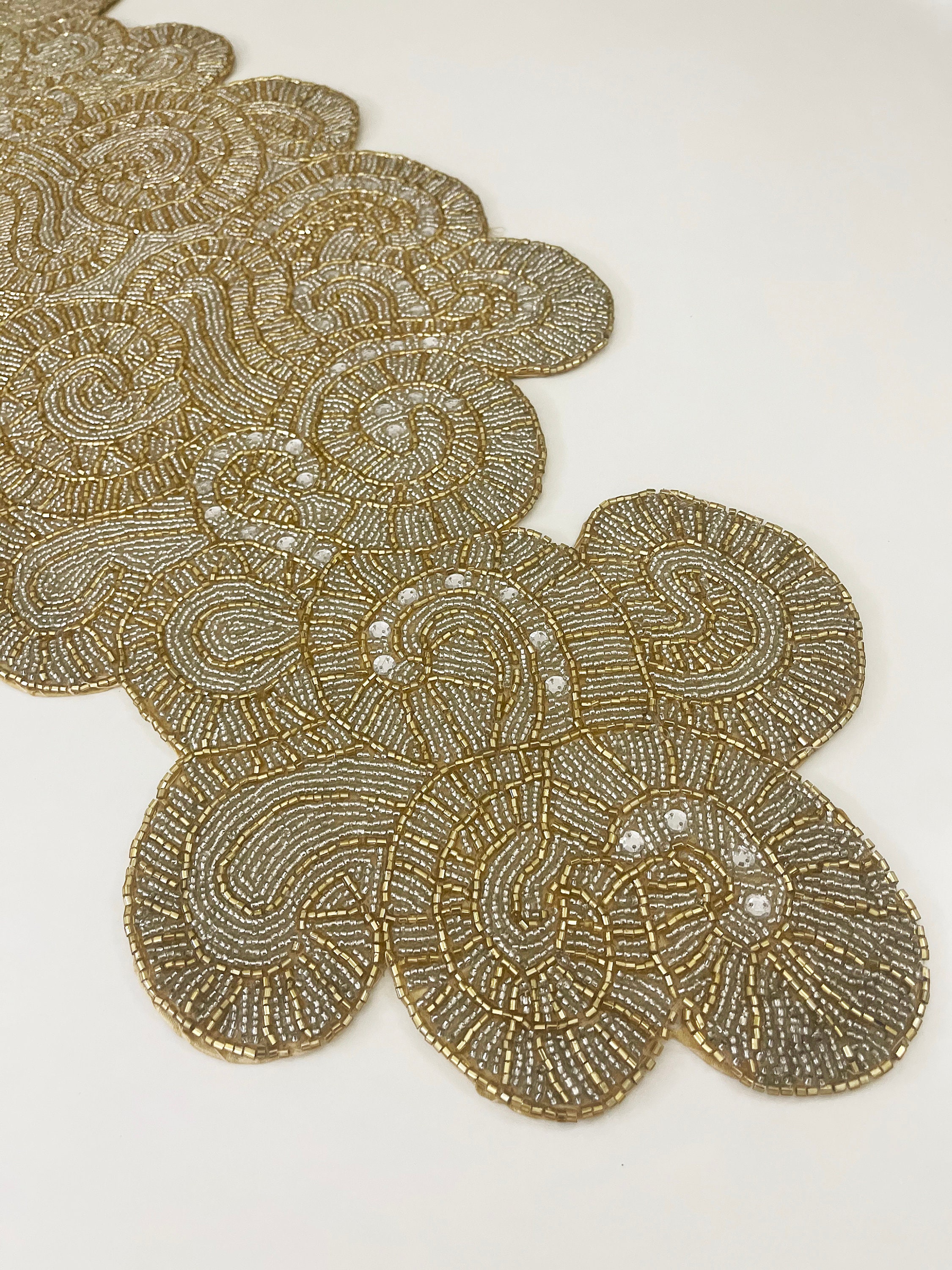 Handmade Table Runner Beaded Table Runner Gold White Runner | Etsy