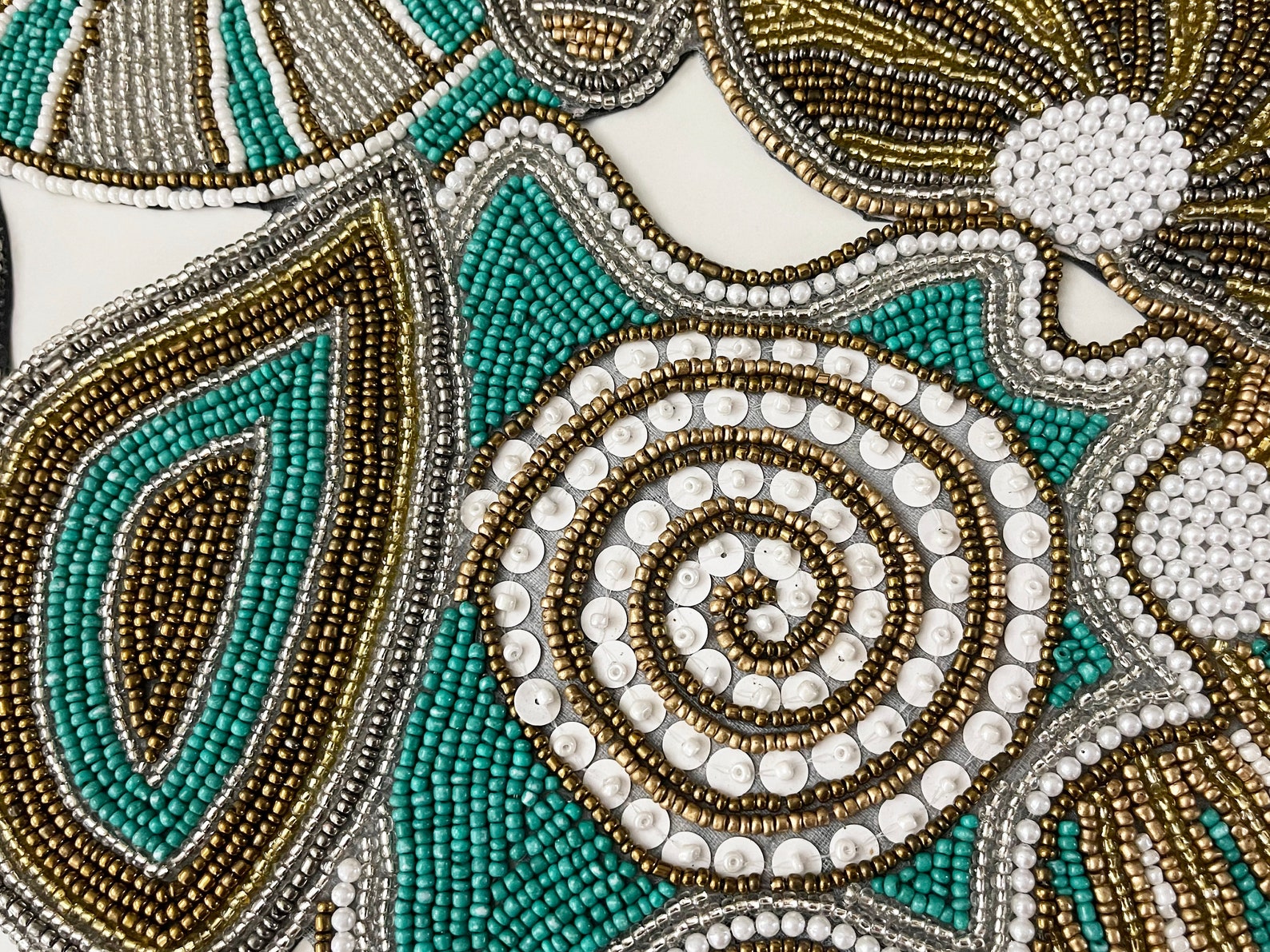 Handmade Table Runner, Teal Gold Seashell Beaded Centerpiece, 13x36inch ...