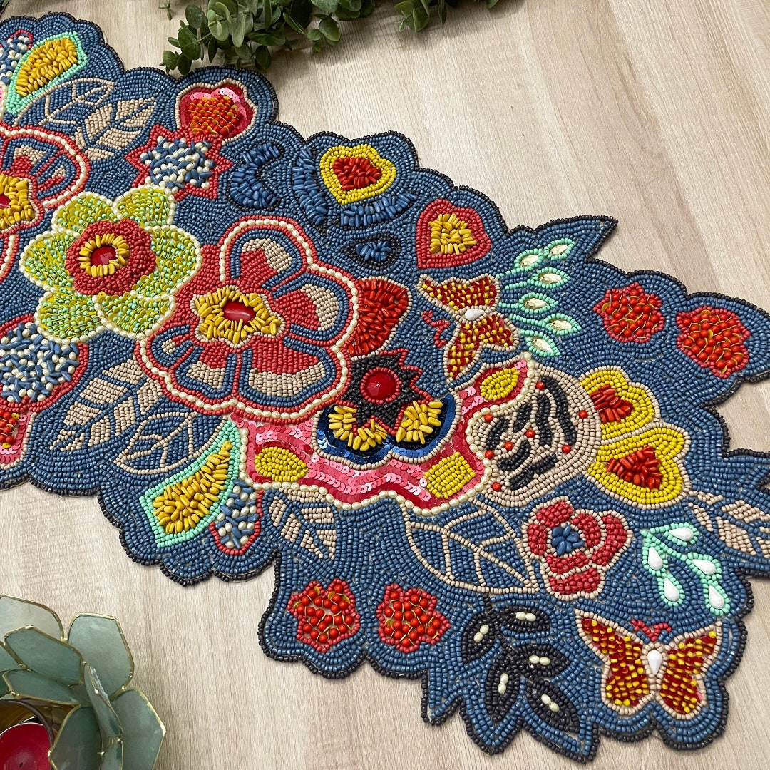 Handmade Bead Table Runner, Floral Beaded Runner, 13x36inch - Etsy