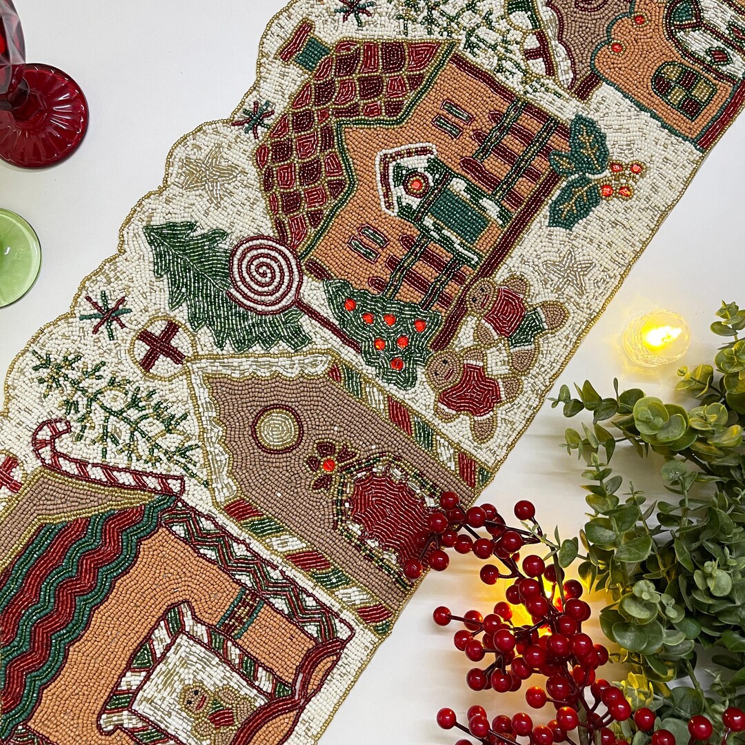 Handmade Christmas Gingerbread House Table Runner, Gingerbread Man ...