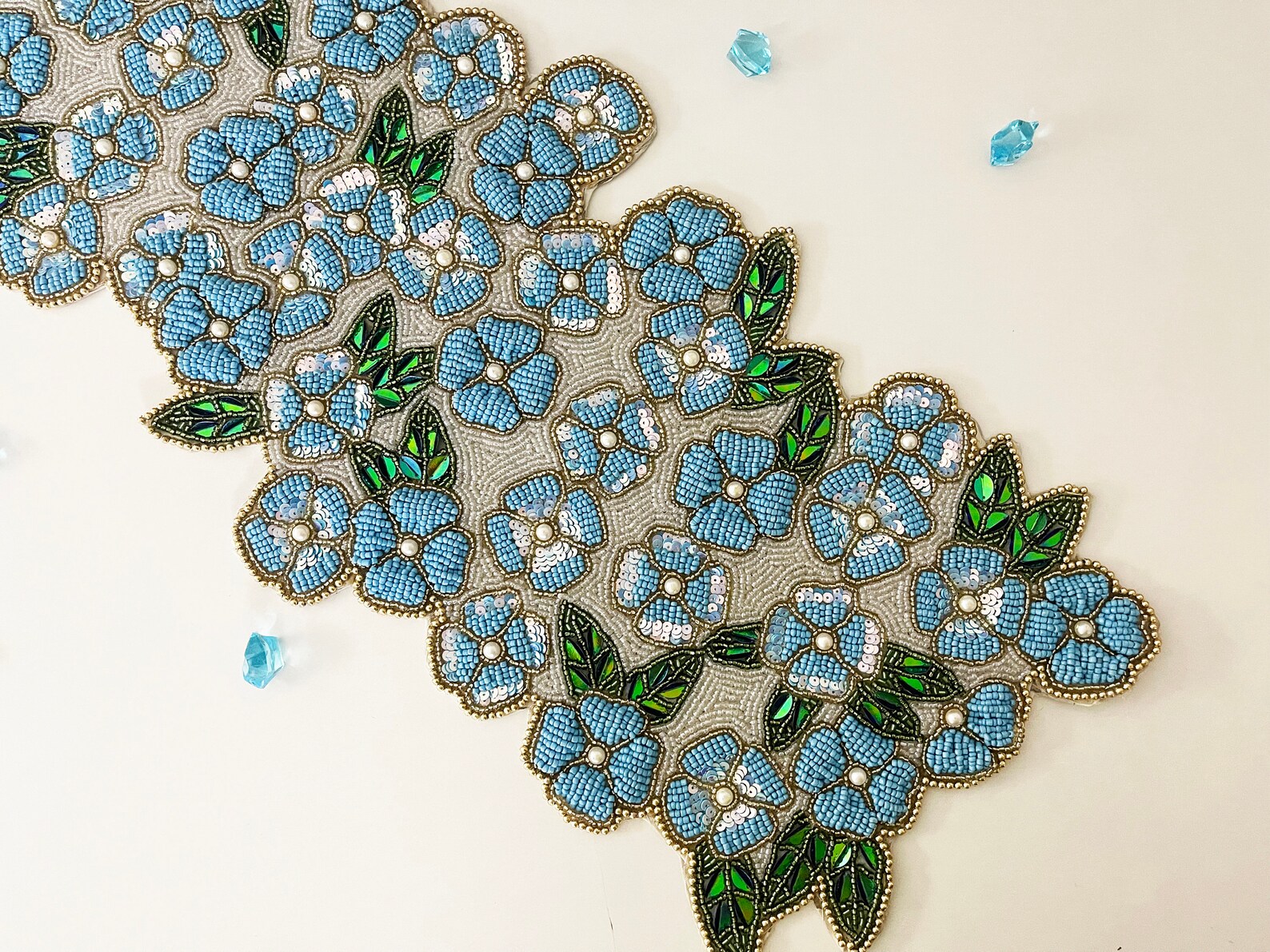 Handmade Beaded Spring Table Runner Blue Flowers Bed - Etsy