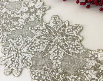 Handmade Christmas Table Runner, Beaded Runner, Centerpiece Multi ...