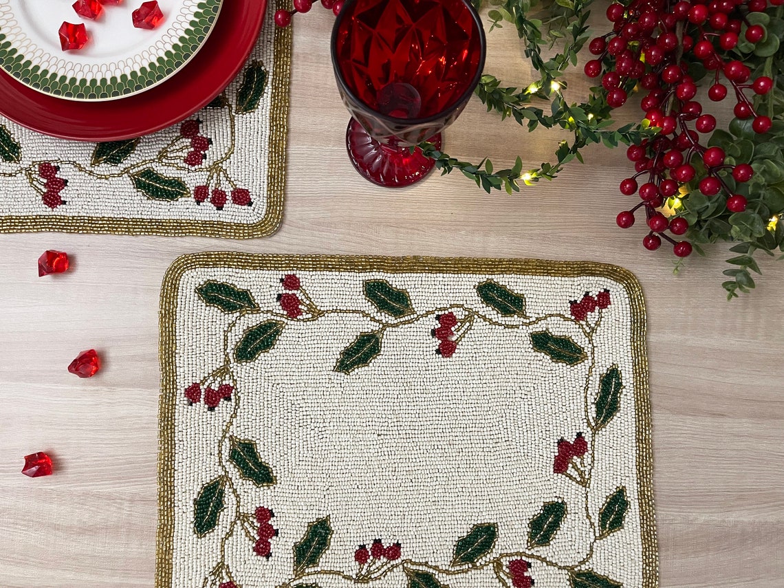 Set of 6 Christmas Special Beaded Placemat 12x16 Inch - Etsy