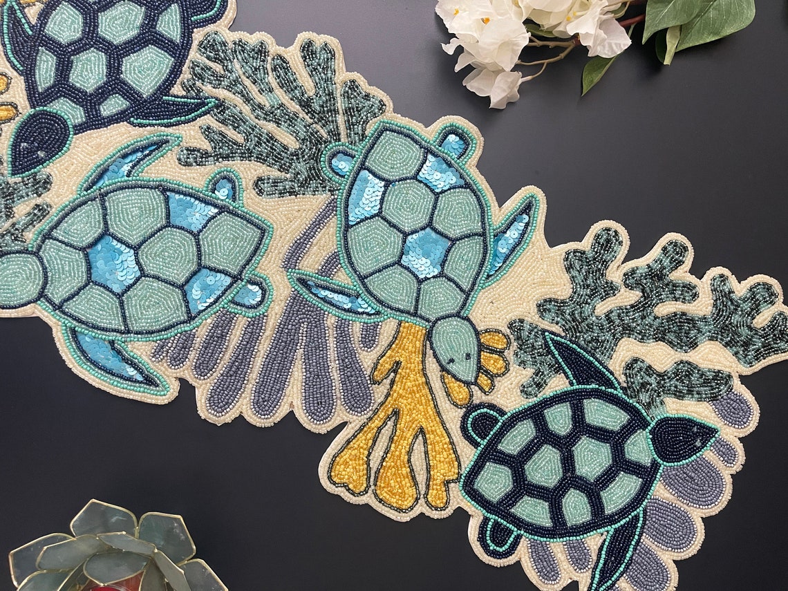 Handmade Bead Table Runner Coastal Ocean Sea Turtle and - Etsy
