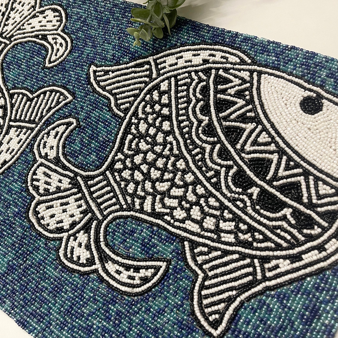 Handmade Bead Table Runner Coastal Fish Sea Designs Blue - Etsy