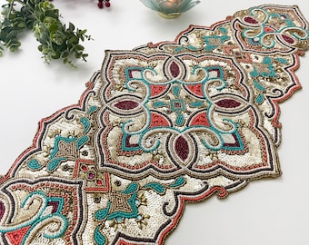 Handmade Table Runner, Easter Bunny Eggs Beaded Table Runner ...