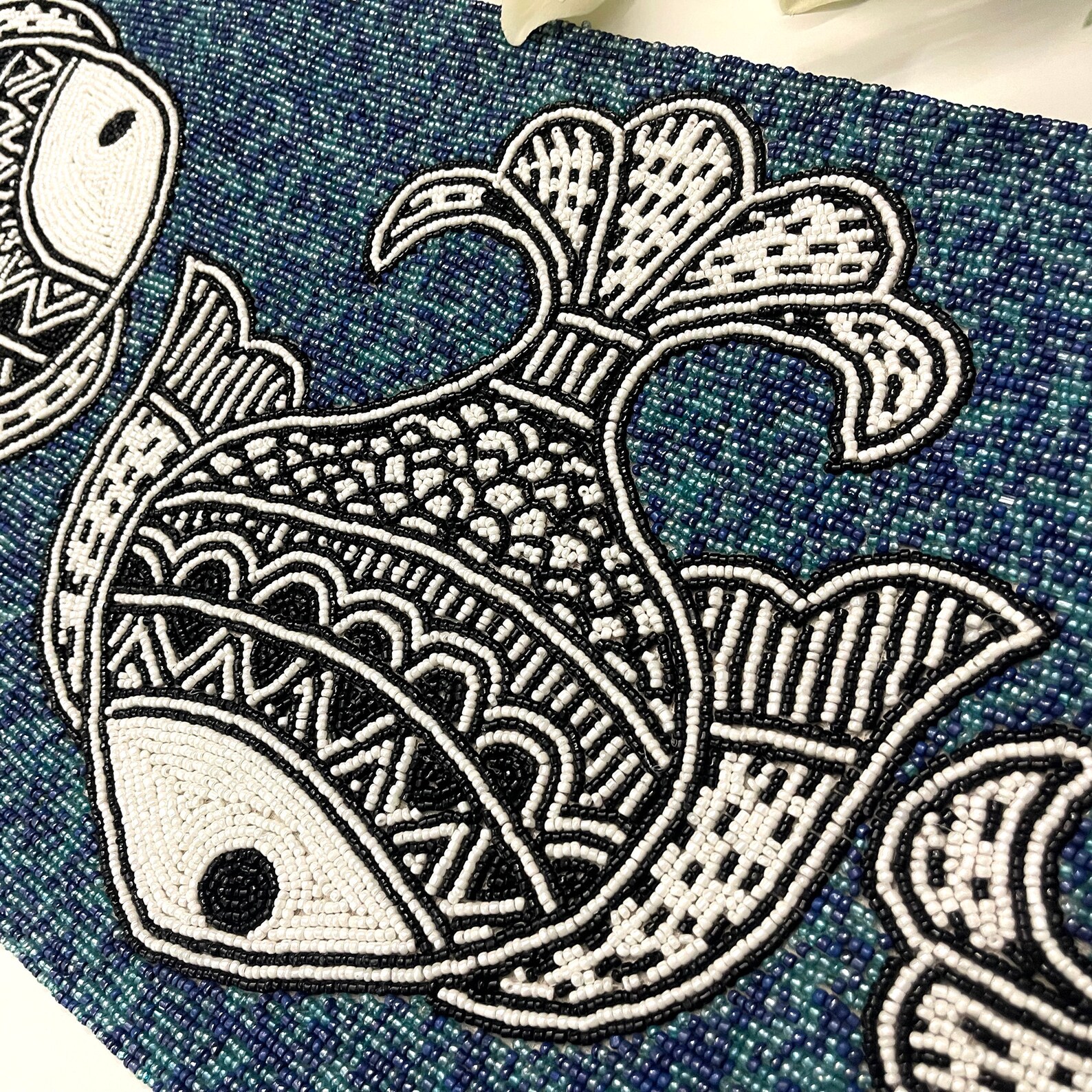 Handmade Bead Table Runner Coastal Fish Sea Designs Blue - Etsy
