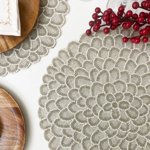 Handmade Beaded Placemat, Table Mats, 14 Inch, Champaign Dinner Mat 1 ...
