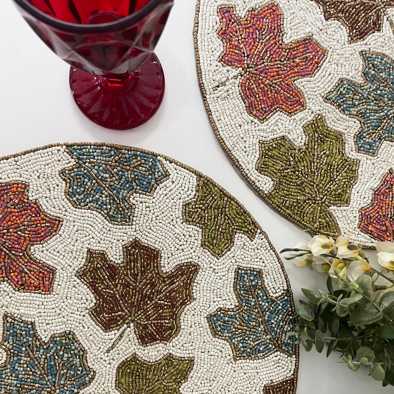Handmade Beaded Fall Placemat Maple Leaf Tablemat 14 Inch - Etsy
