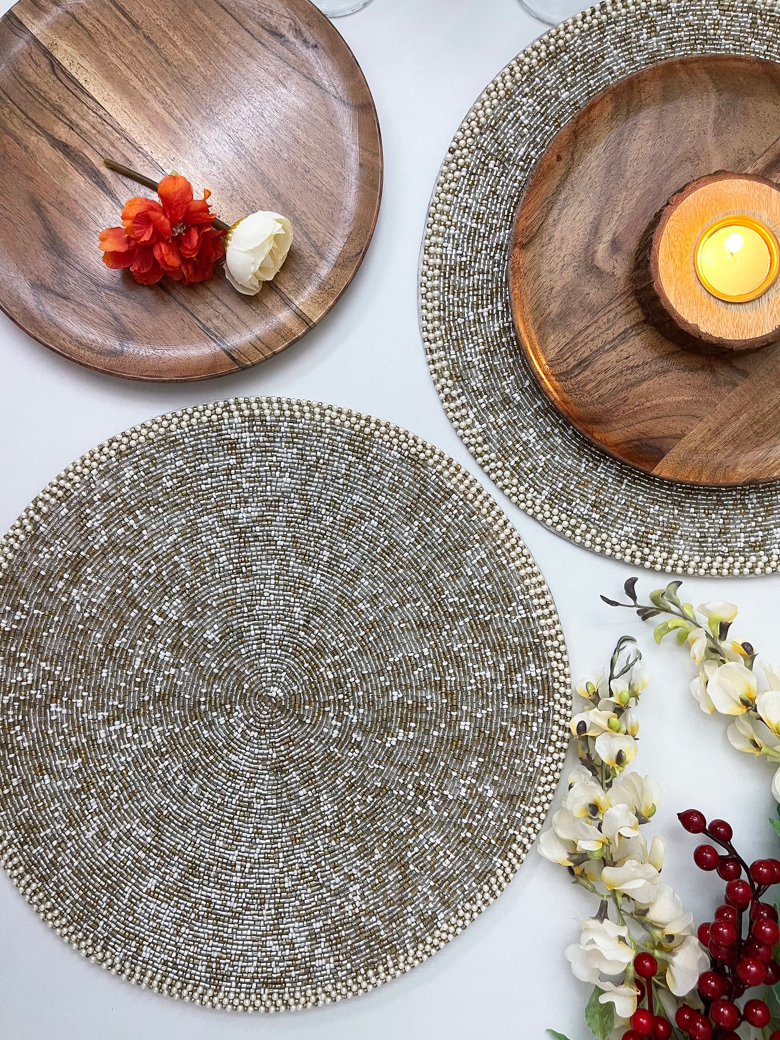 Handmade Beaded Placemat Beaded Table Mat Gold and Silver - Etsy