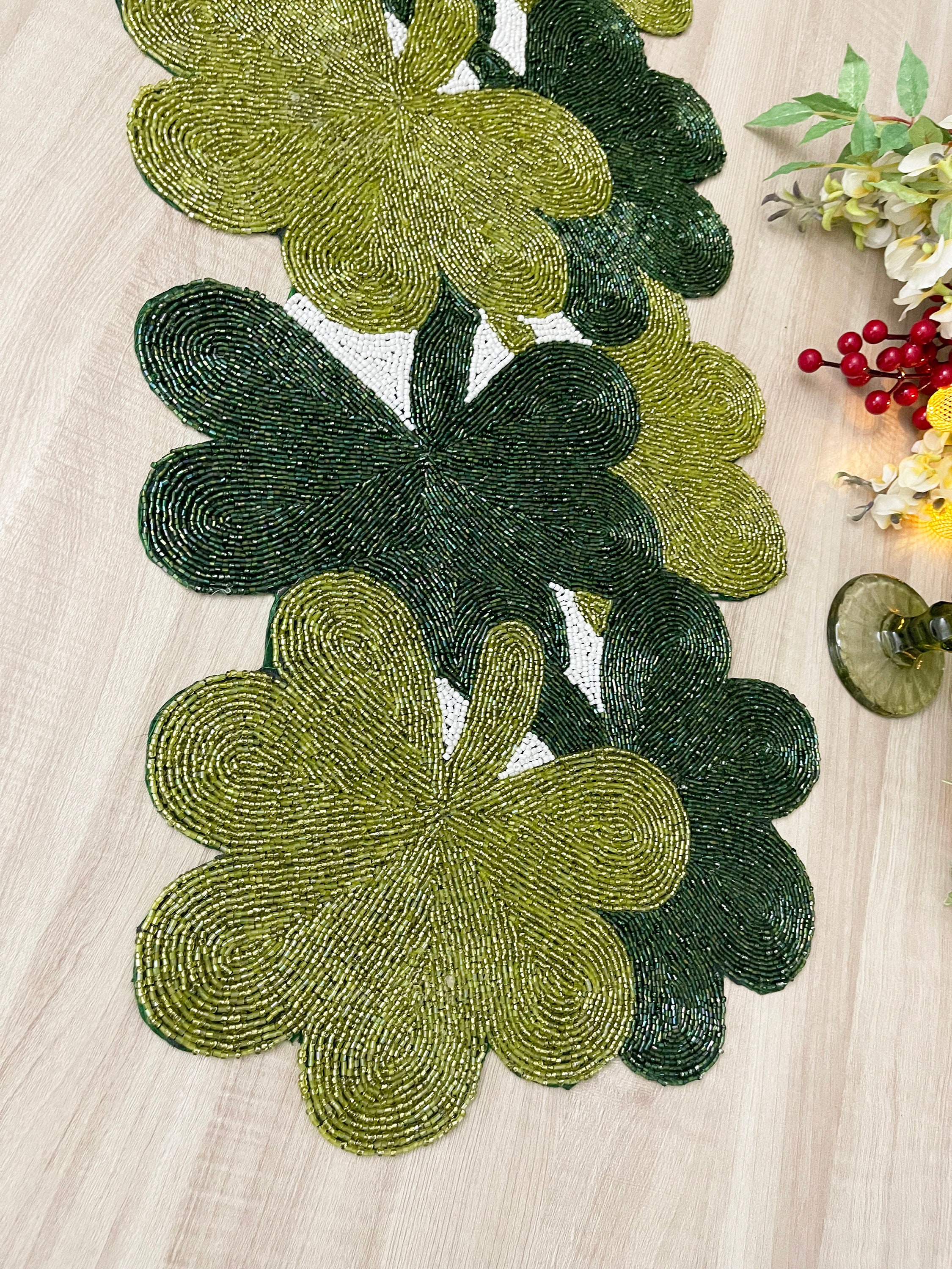 Handmade Table Runner Clover Leaf / Shamrock Hand Beaded | Etsy
