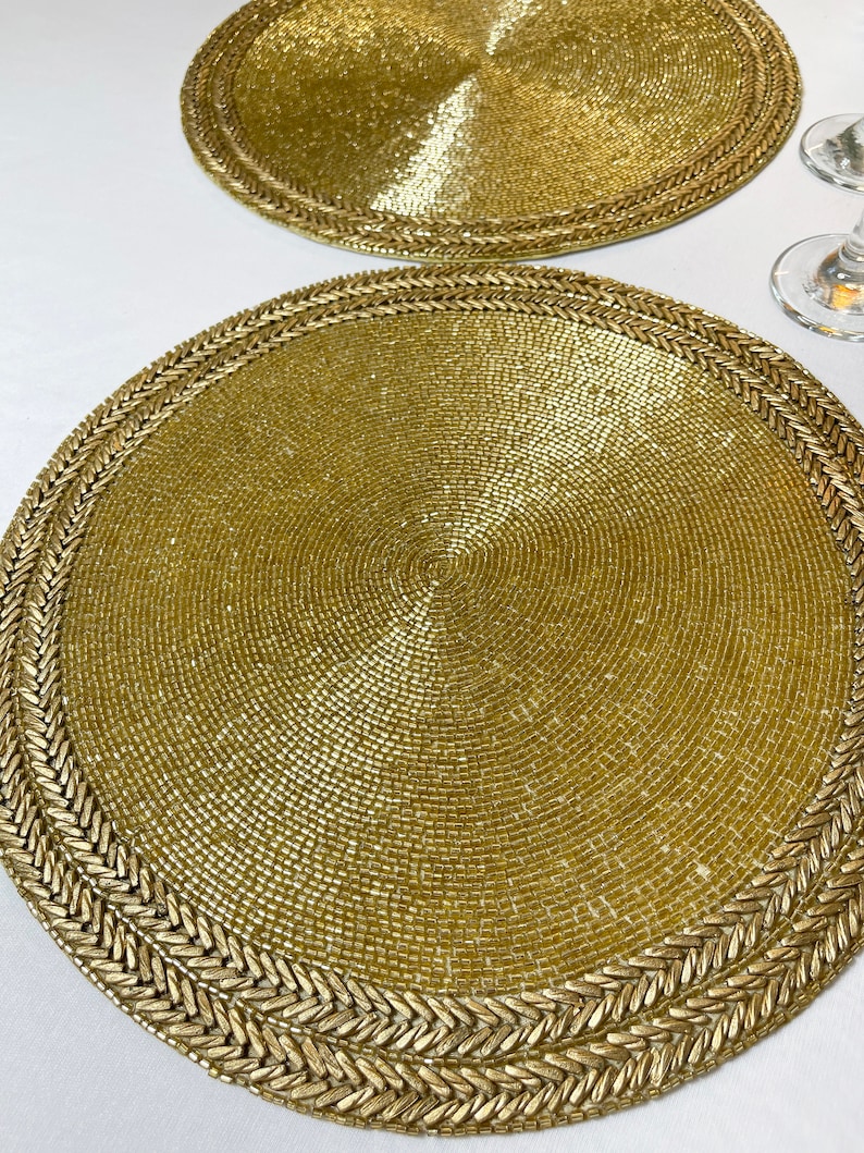 Handmade beaded placemat beaded tablemat 14 inch gold bead | Etsy