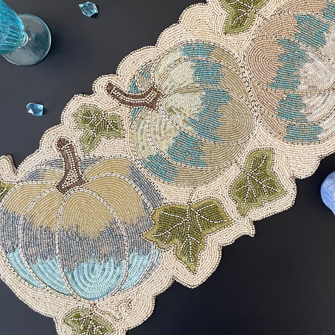 Handmade Bead Table Runner, Multicolour Pumpkin Fall Runner, 13x36 Inch ...
