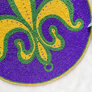 Set of 2/6, Mardi Gras Handmade Placemat, Beaded Round Table Placemat ...