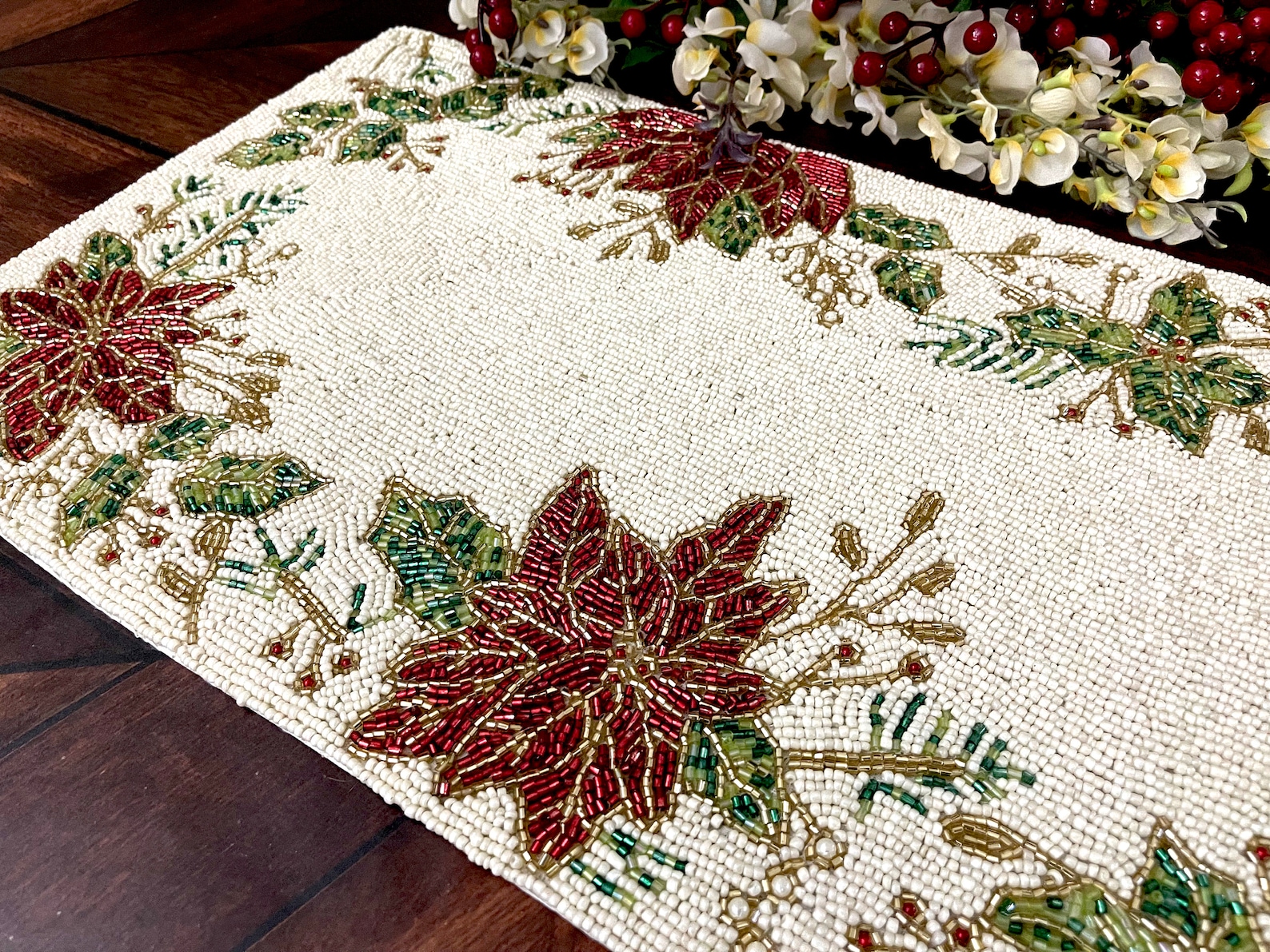 Christmas Beaded Table Runner: Handmade Holiday Decor - Etsy