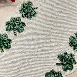 Handmade Table Runner, Clover Leaf / Shamrock Hand Beaded Runner, Green ...