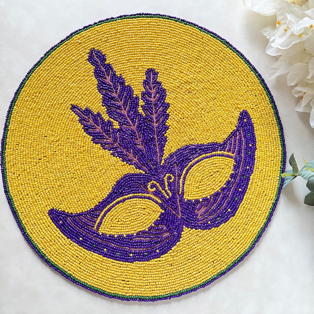 Set of 2/6, Mardi Gras Handmade Placemat, Beaded Round Table Placemat ...