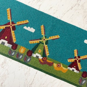 Handmade Beaded Table Runner, Dutch Klompen, Windmills and Tulip Fields ...