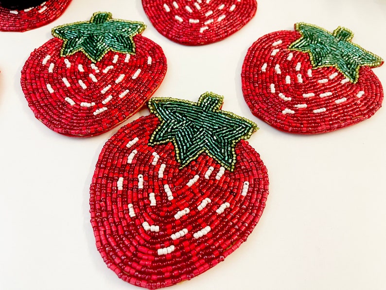 Set of 6 Coasters Drink Coasters Strawberry Beaded Coasters - Etsy
