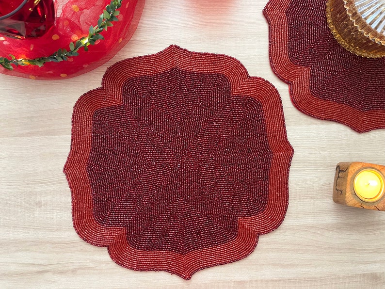 Christmas Placemat Burgundy Red Handmade Beaded Table Mat - Etsy
