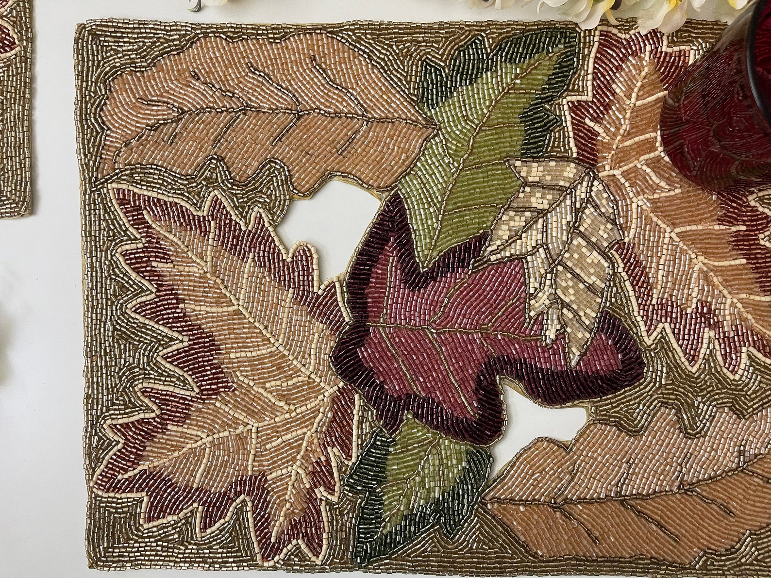 Set of 2 Handmade Beaded Placemat Maple Leaf Table Mat Bead - Etsy
