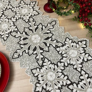 Handmade Bead Table Runner, Christmas Beaded Runner, Snowflakes ...