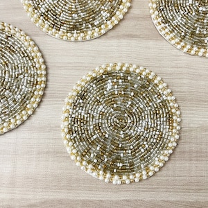 Beaded Coasters Set of 6: Gold, Silver & White Drink Coasters - Etsy